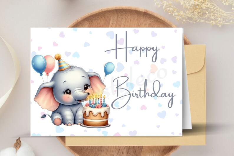 Adorable Elephant Birthday Card, Instant Download, Printable Cute ...