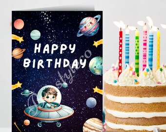 Space Theme Printable Birthday Card - Etsy