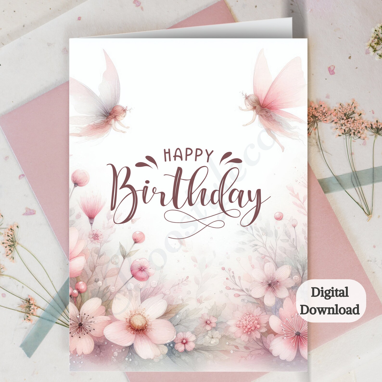 Fairy Garden Birthday Card, Printable Greeting Card, Instant Download ...