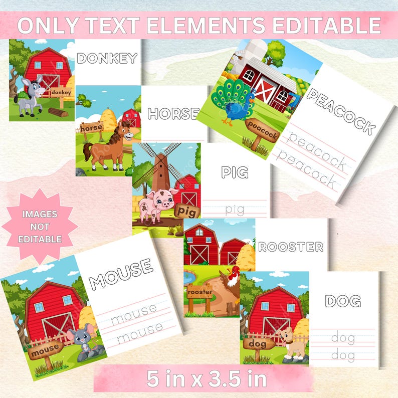Farm-themed Kids Flashcards, Farm Animal Flashcards, Canva Templates ...