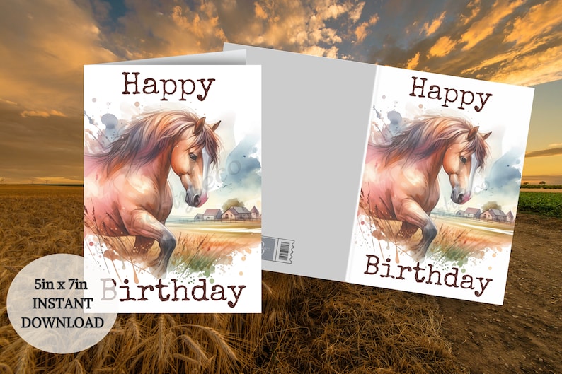 Adorable Horse Birthday Card, Printable Card, Instant Download ...