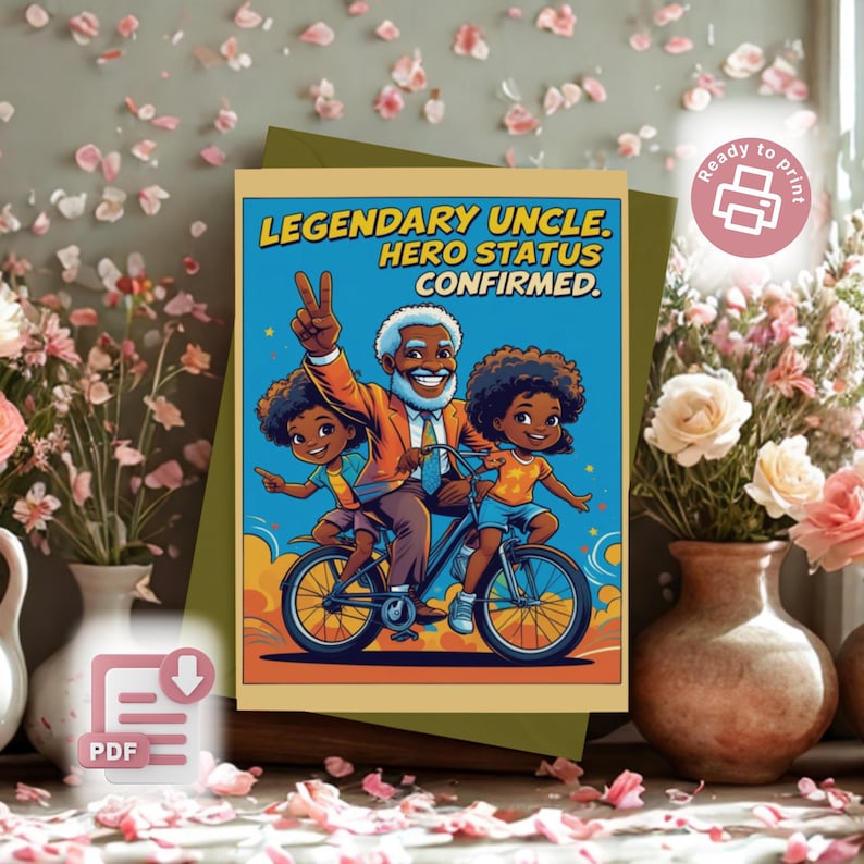 Funny Hero Uncle Card: Bike Ride Birthday Gift (PDF Downloadable ...