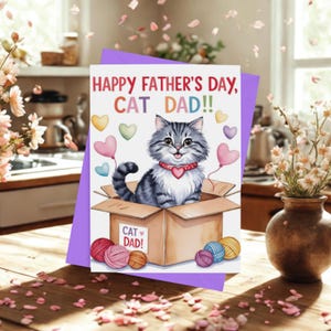 Cat-themed Printable Father's Day Card, Sweet Kitten Card, Instant ...