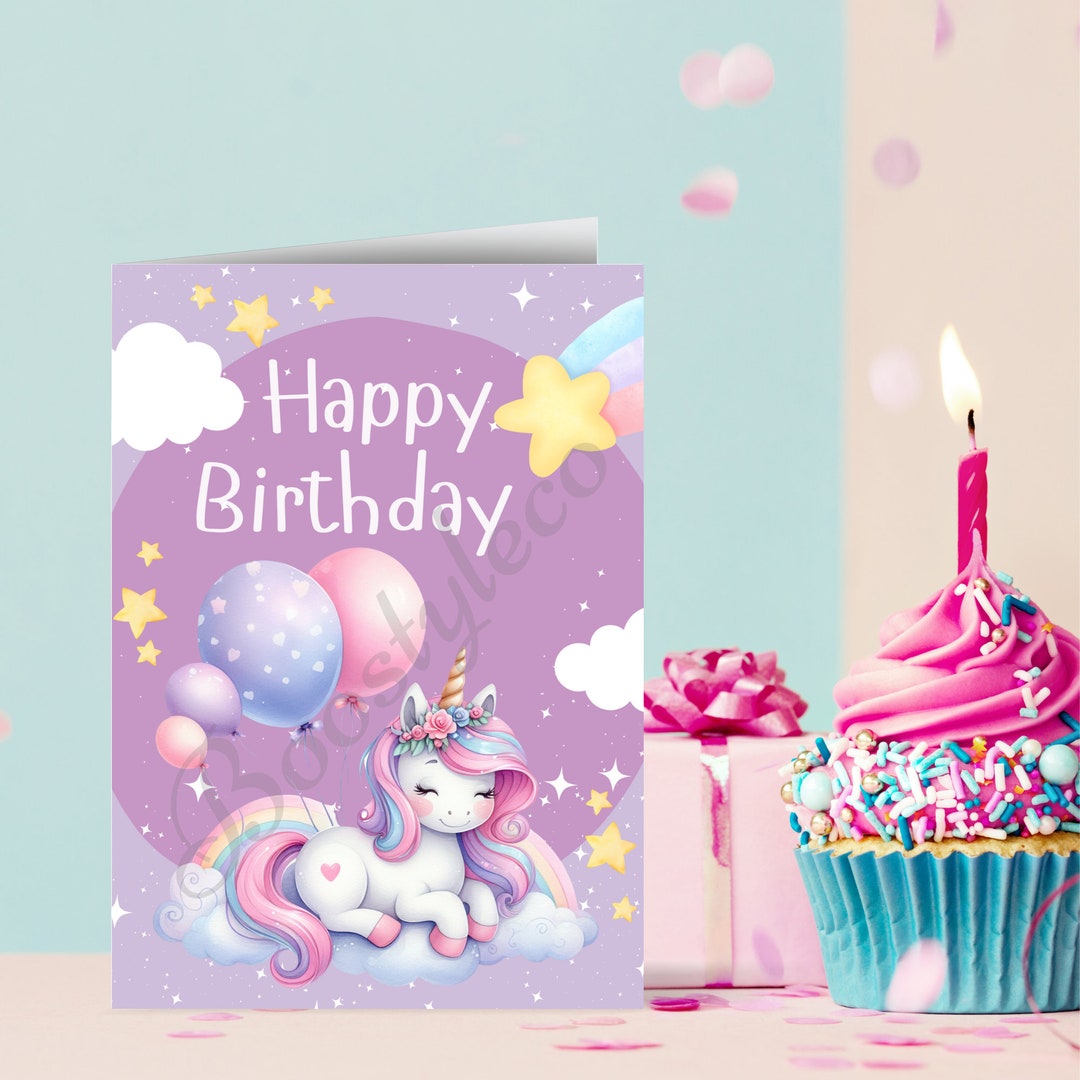 Happy Birthday Unicorn Card, Printable Birthday Card Featuring ...