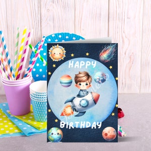Space Birthday Card, Printable Birthday Card, Instant Download, Outer ...