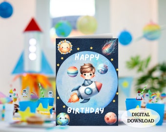 Space Theme Printable Birthday Card - Etsy