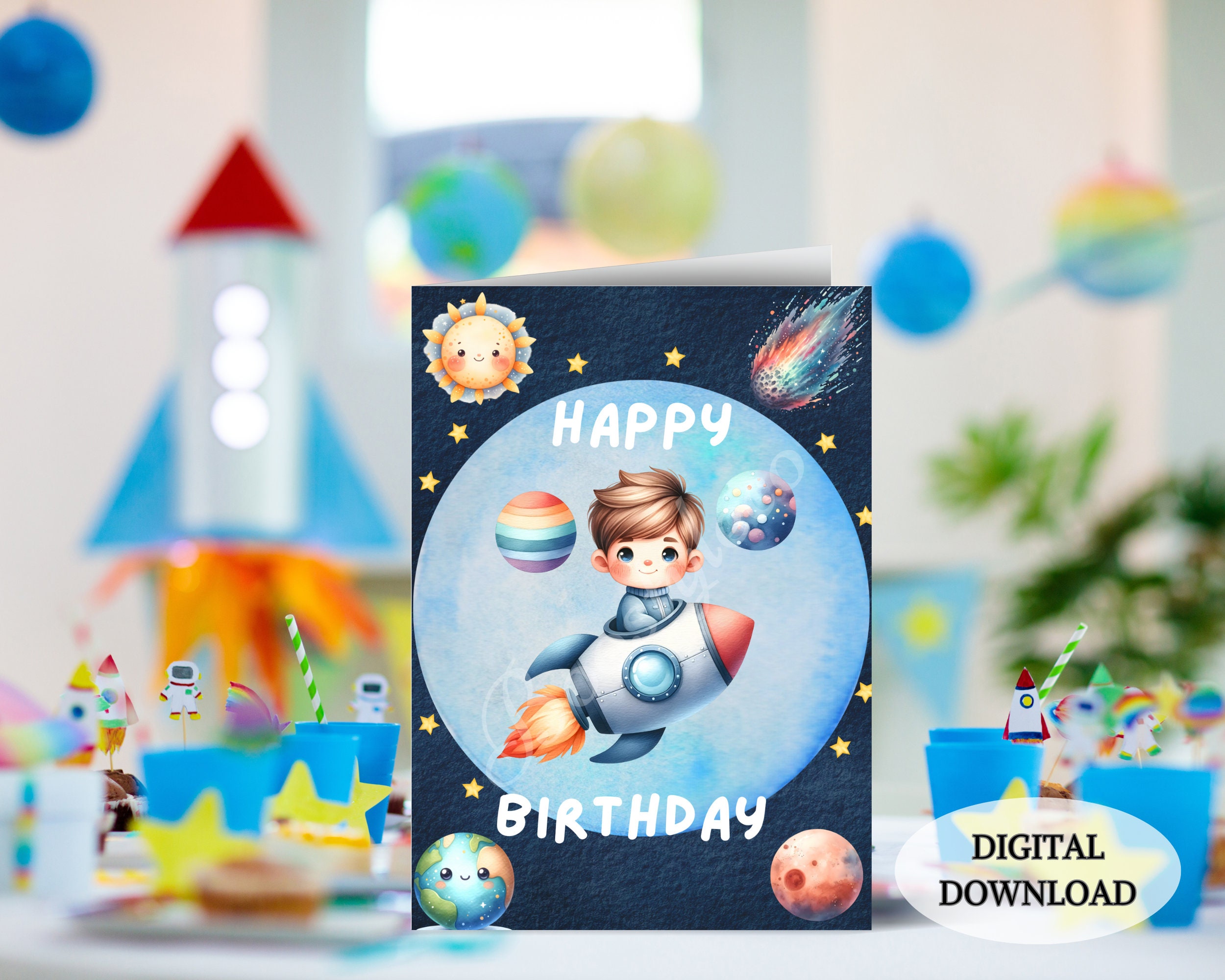 Space Birthday Card, Printable Birthday Card, Instant Download, Outer ...