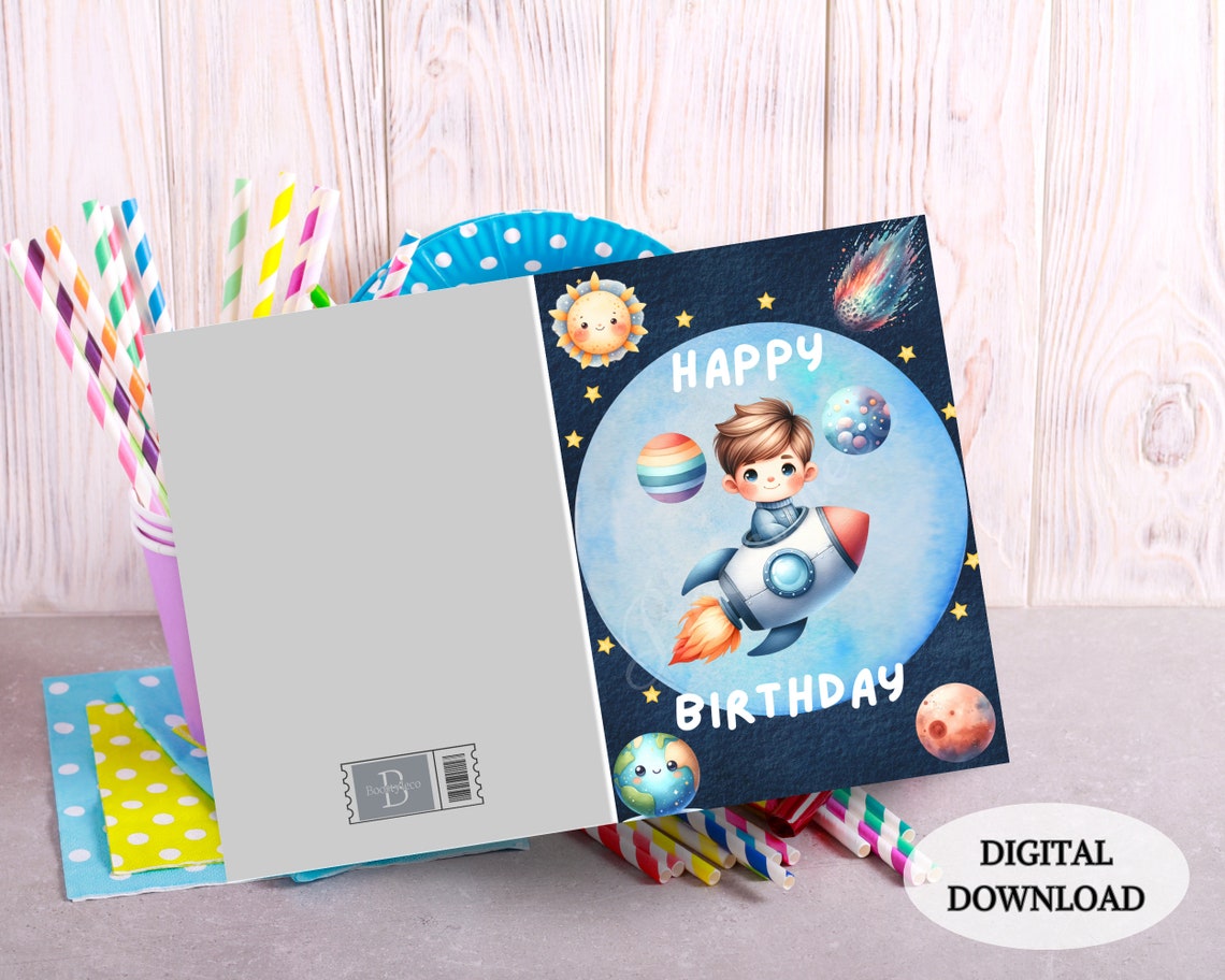 Space Birthday Card, Printable Birthday Card, Instant Download, Outer ...