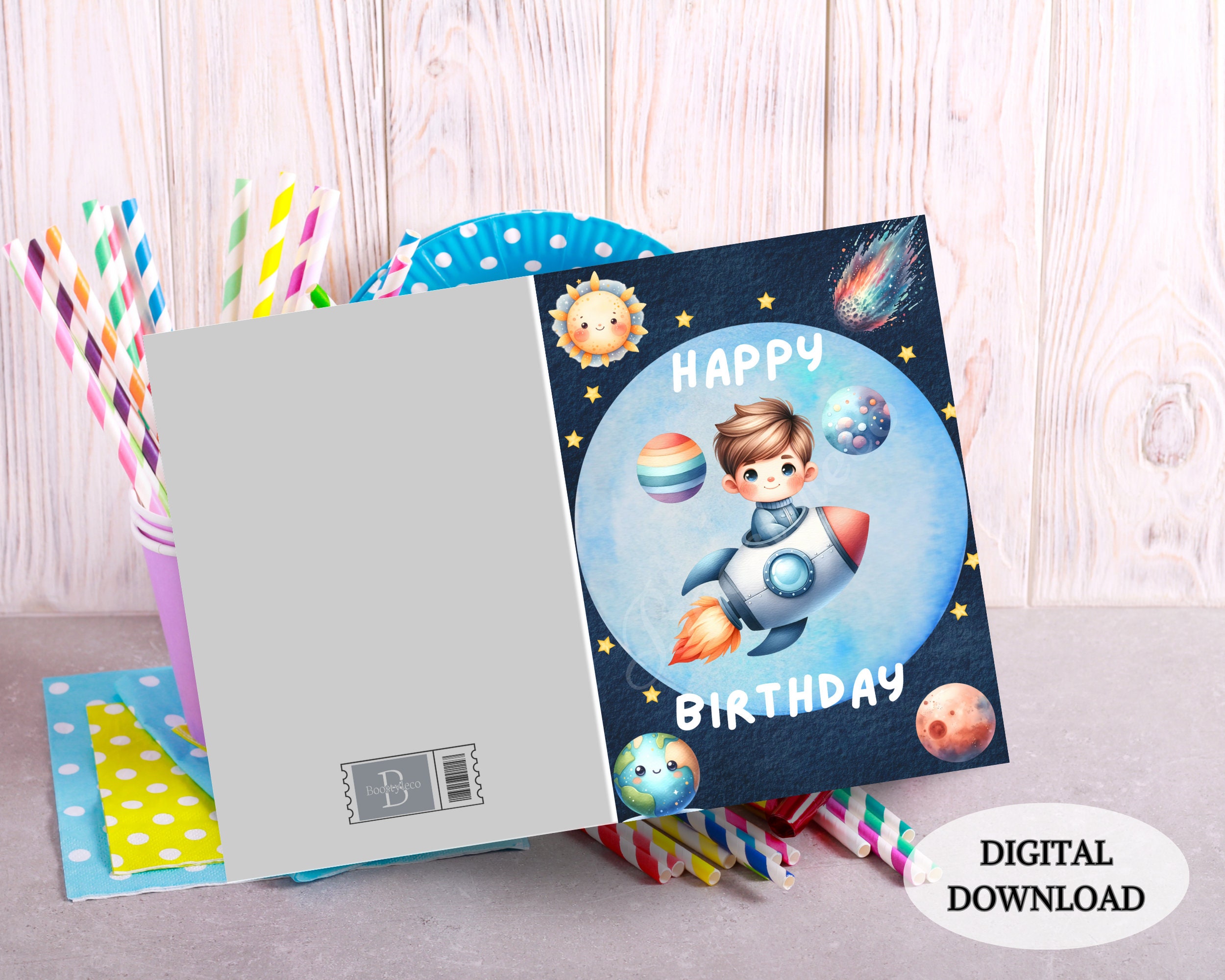 Space Birthday Card, Printable Birthday Card, Instant Download, Outer ...