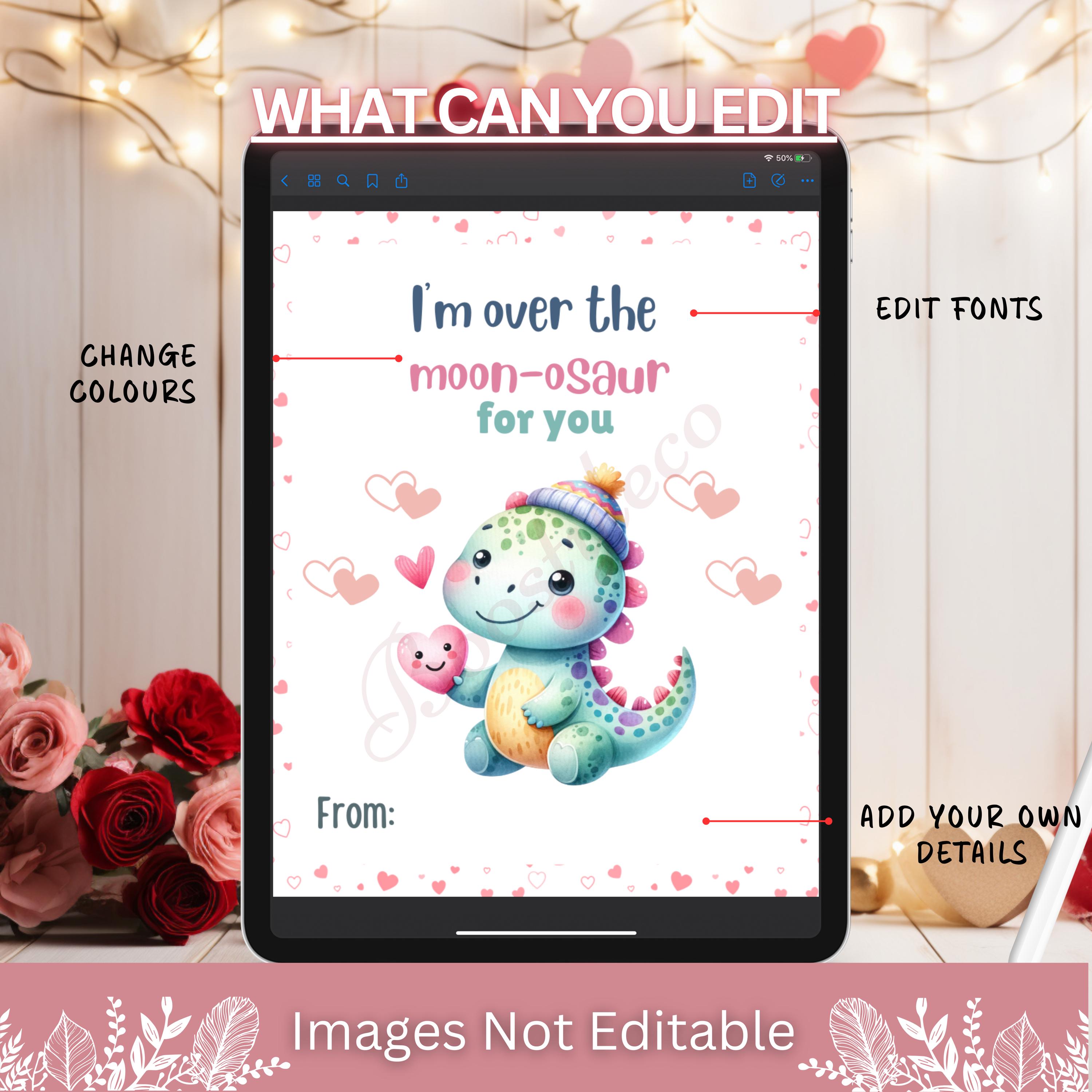 Editable Dino-mite Valentine’s Day Printable Cards Cute Dinosaur ...