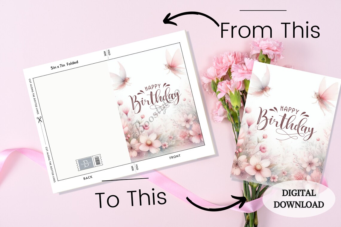 Fairy Garden Birthday Card, Printable Greeting Card, Instant Download ...