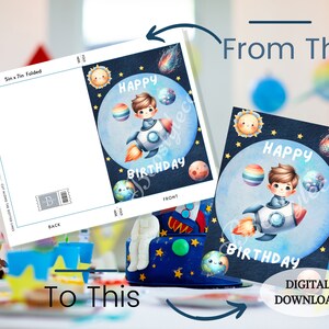 Space Birthday Card, Printable Birthday Card, Instant Download, Outer ...