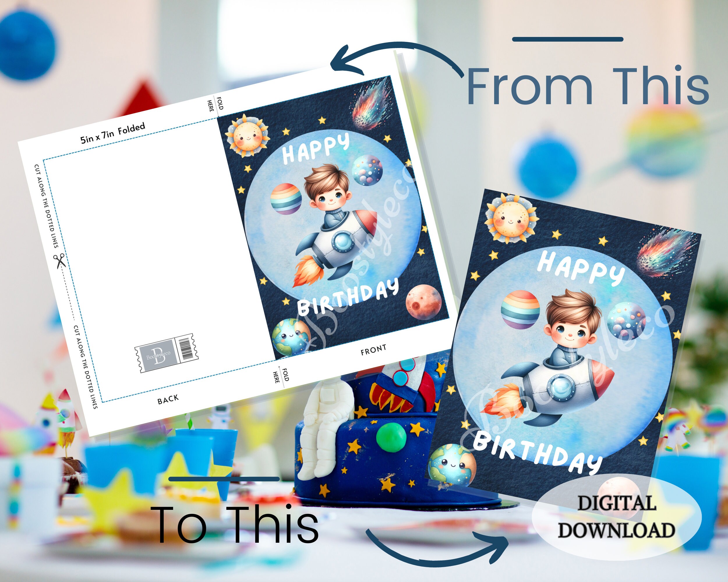 Space Birthday Card, Printable Birthday Card, Instant Download, Outer ...