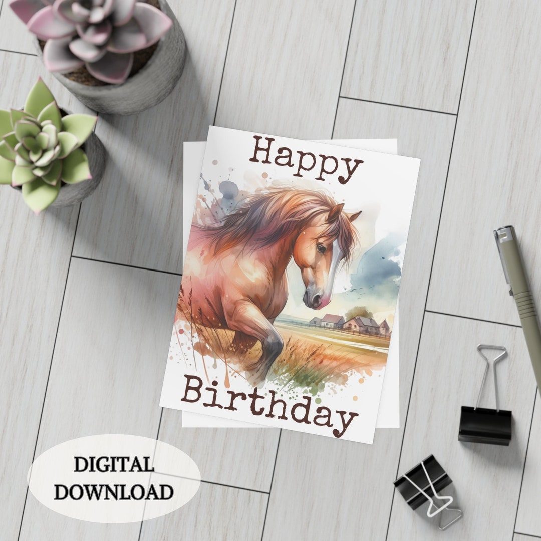 Adorable Horse Birthday Card, Printable Card, Instant Download ...