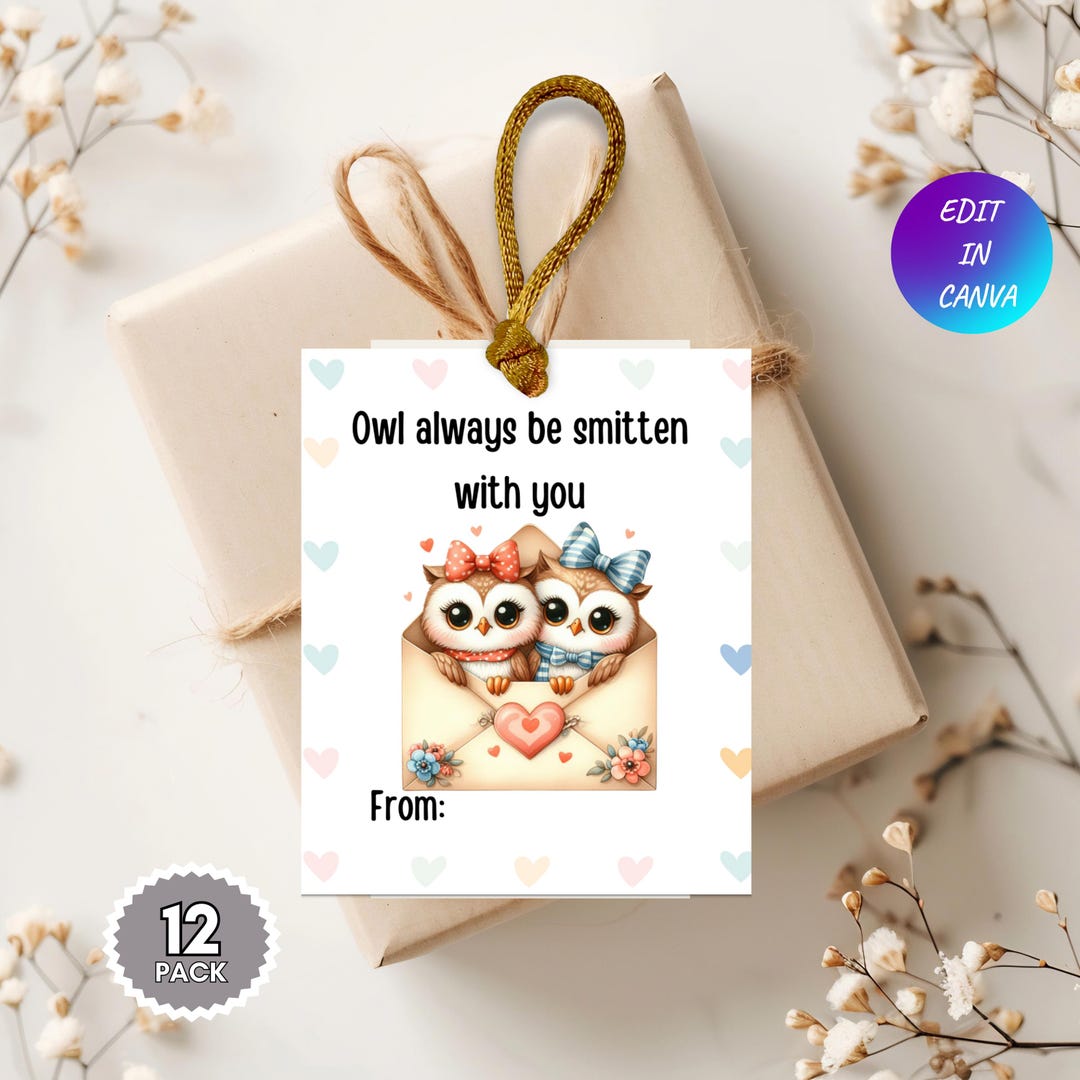 EDITABLE Valentines Day Gift Tags, Cute Owl-themed Cards for Kids ...