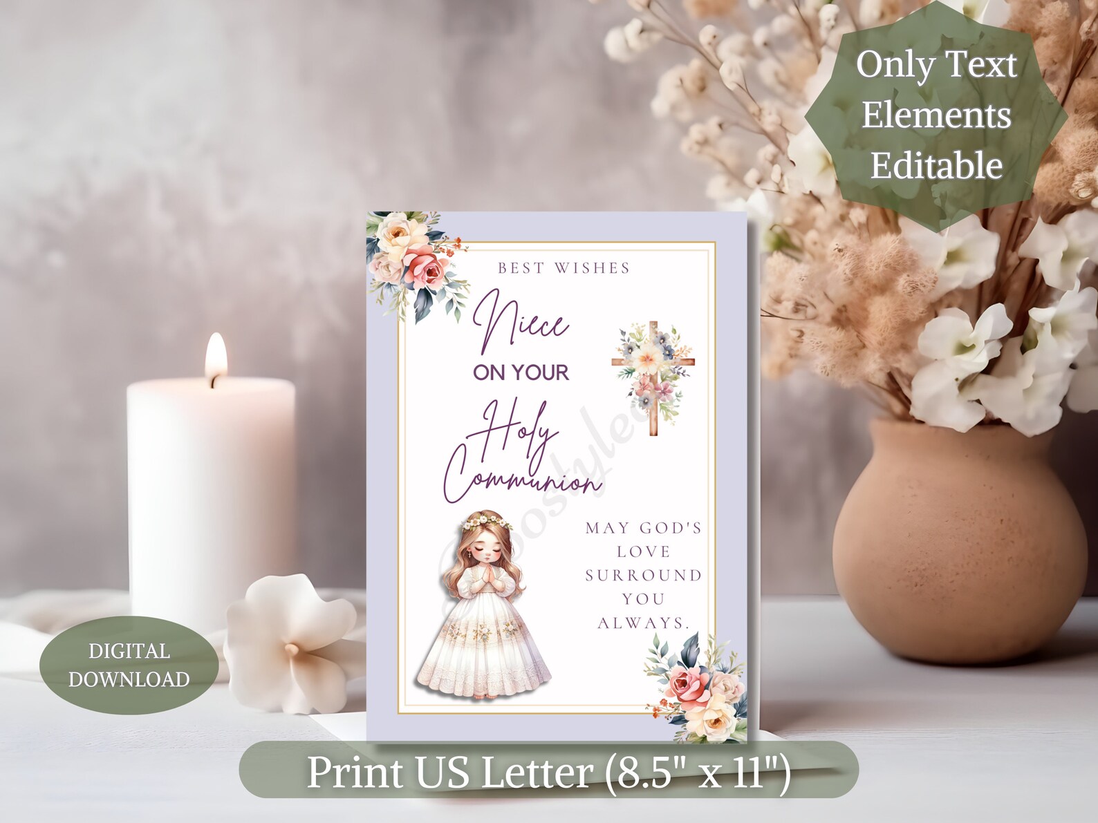 Editable First Communion Personalized Card Bundle Template for Canva ...