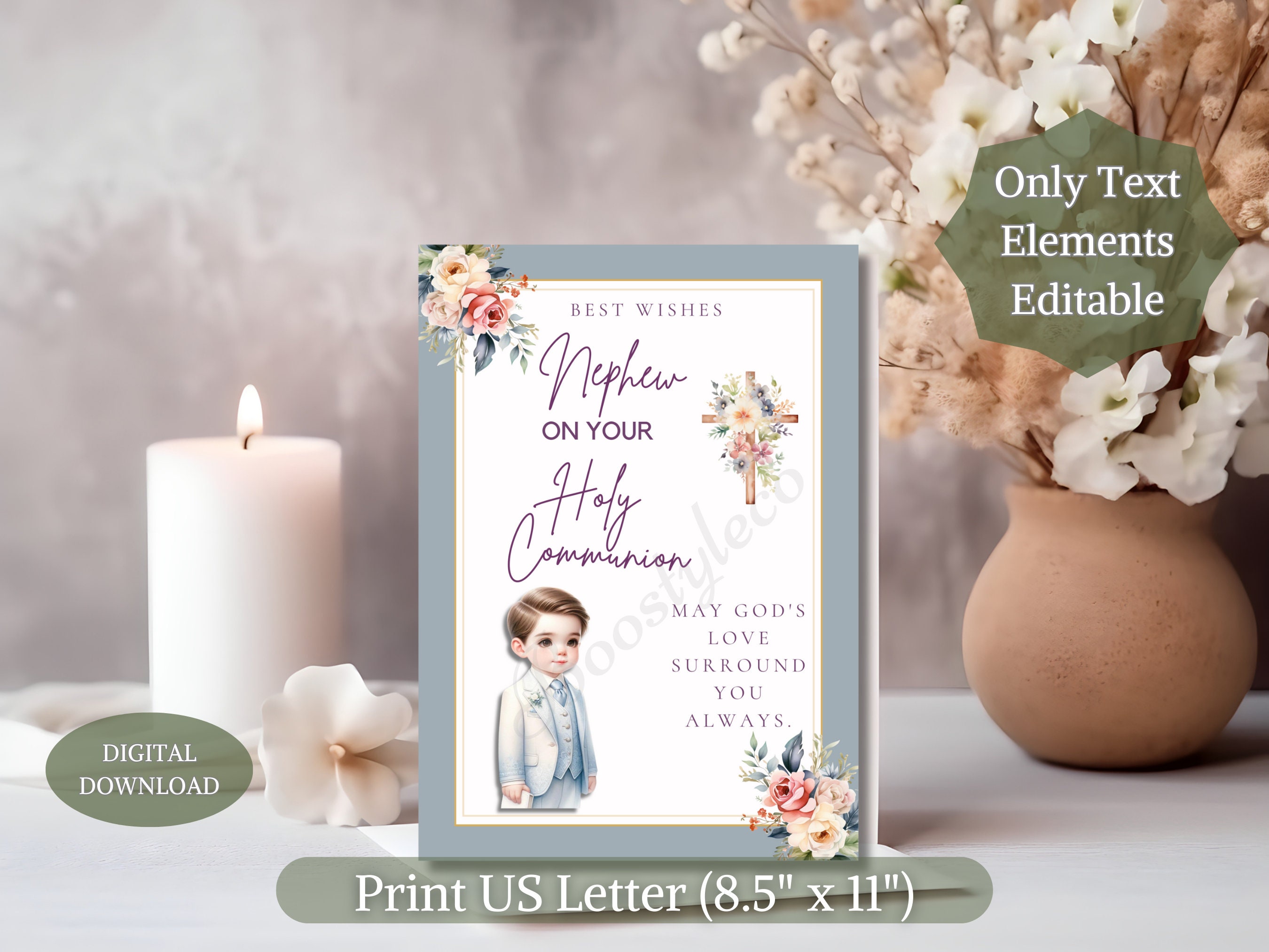 Editable First Communion Personalized Card Bundle Template for Canva ...