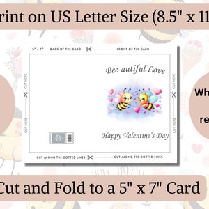 Bee Themed Valentine's Day Card - Set of 10 Cards in 2 Sizes & 3 ...