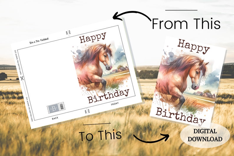 Adorable Horse Birthday Card, Printable Card, Instant Download ...