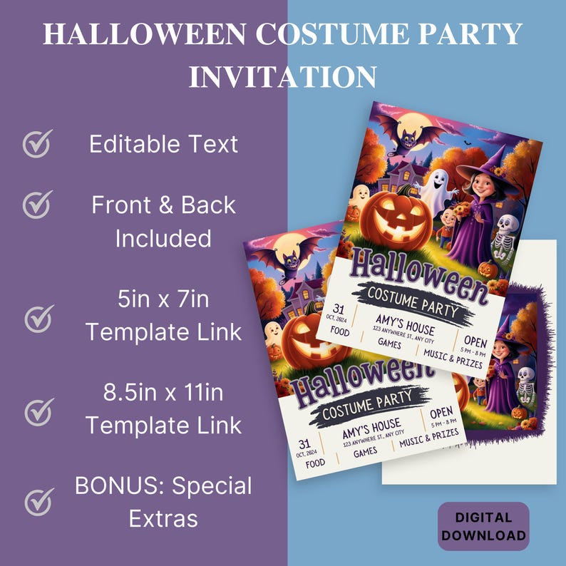 Halloween Costume Party Invitation, Editable Party Invitation ...