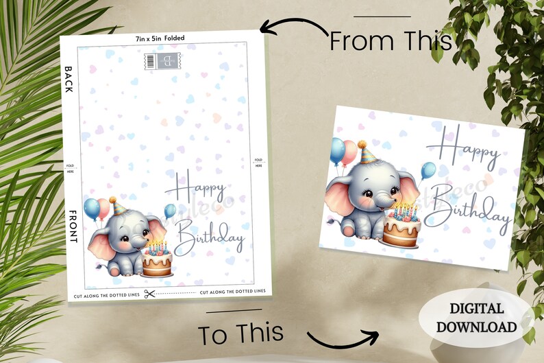 Adorable Elephant Birthday Card, Instant Download, Printable Cute ...