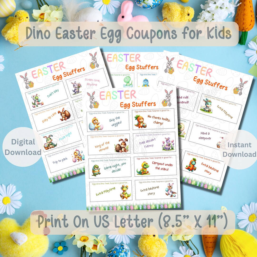 Dino Easter Egg Coupons for Kids, Dinosaur Colouring Page, Digital ...