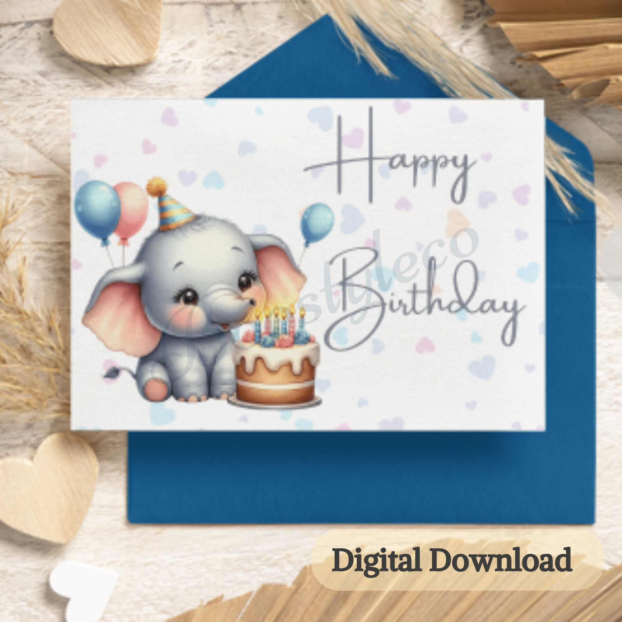 Adorable Elephant Birthday Card, Instant Download, Printable Cute ...