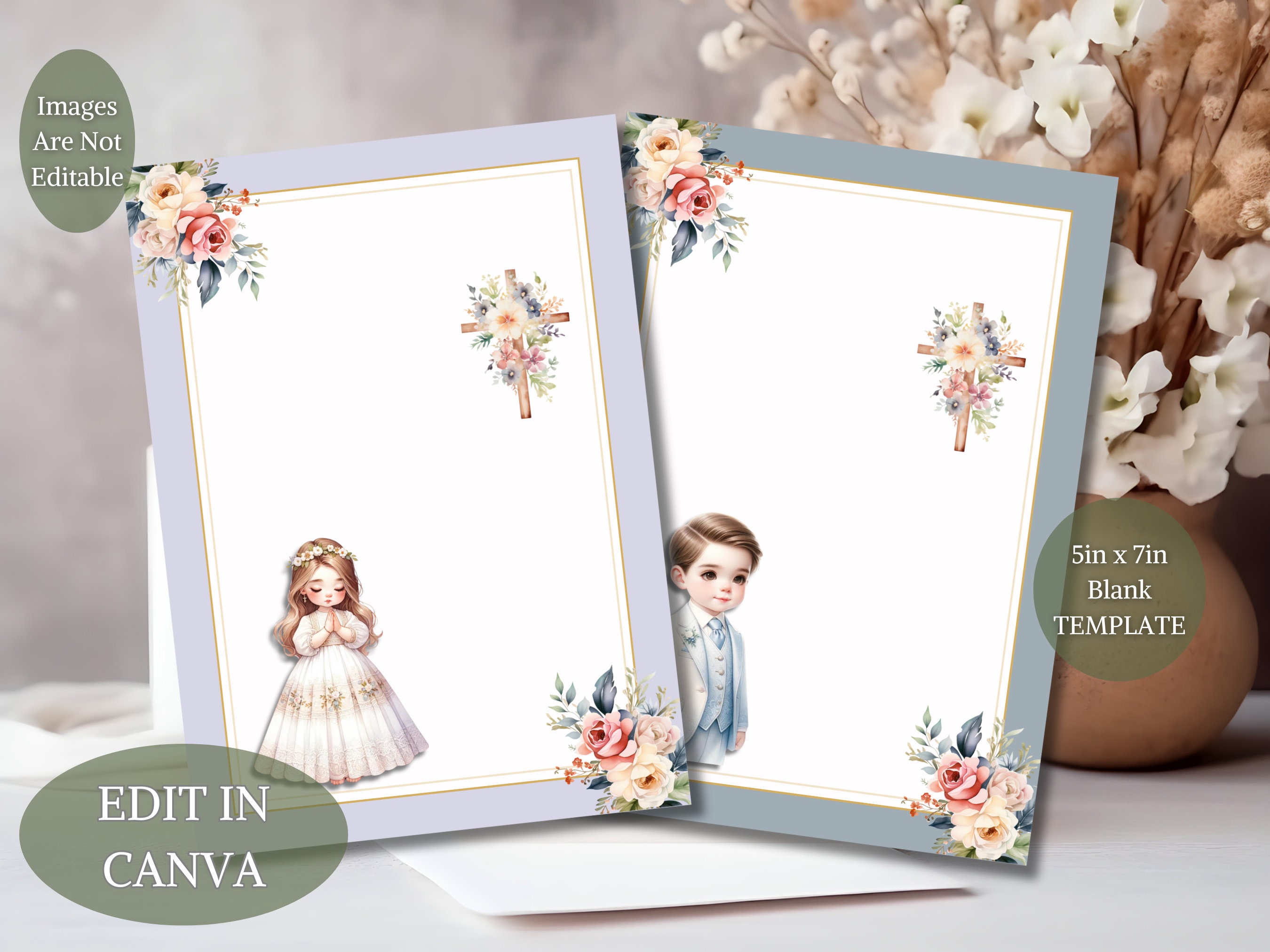 Editable First Communion Personalized Card Bundle Template for Canva ...