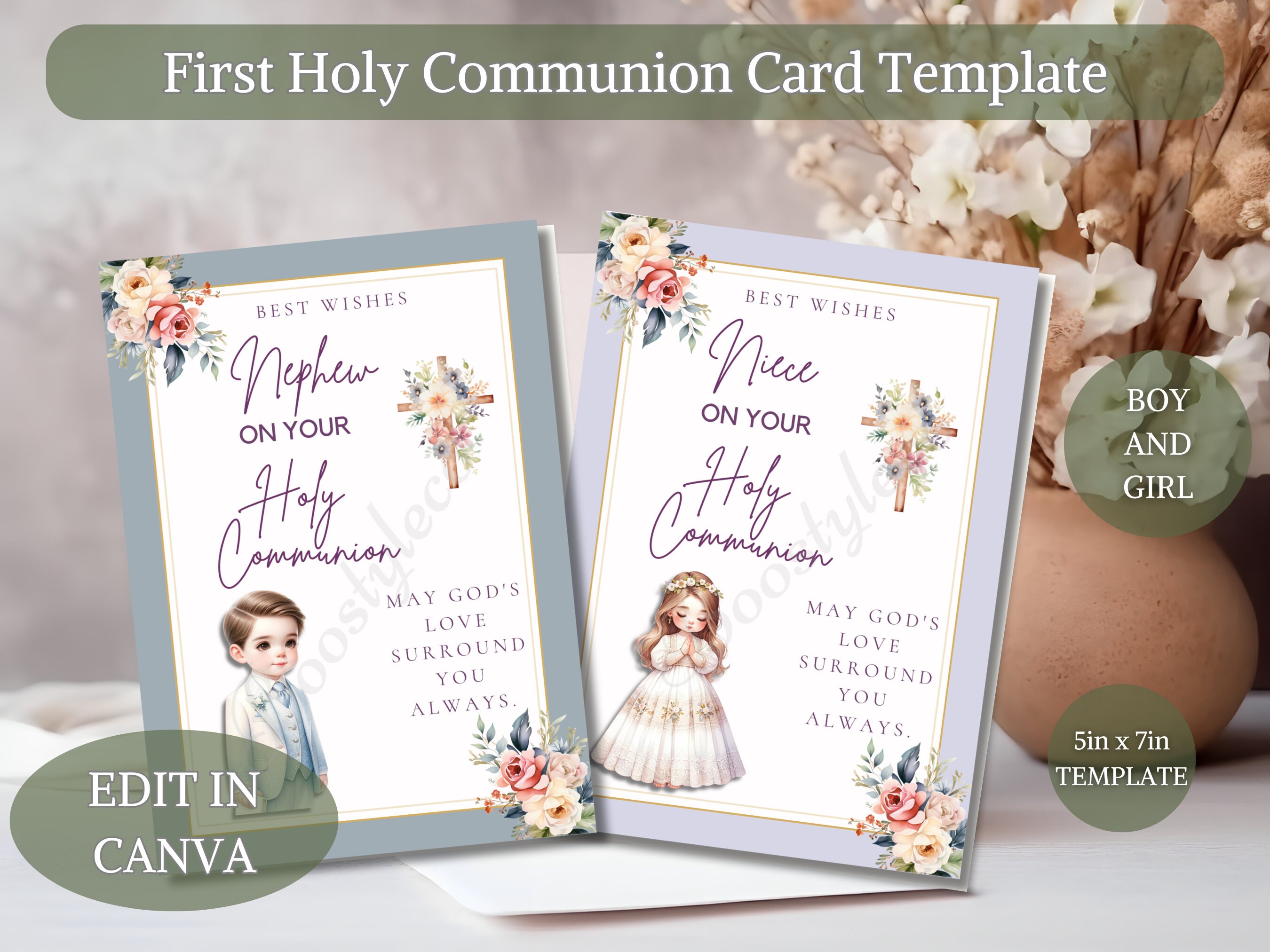 Editable First Communion Personalized Card Bundle Template for Canva ...