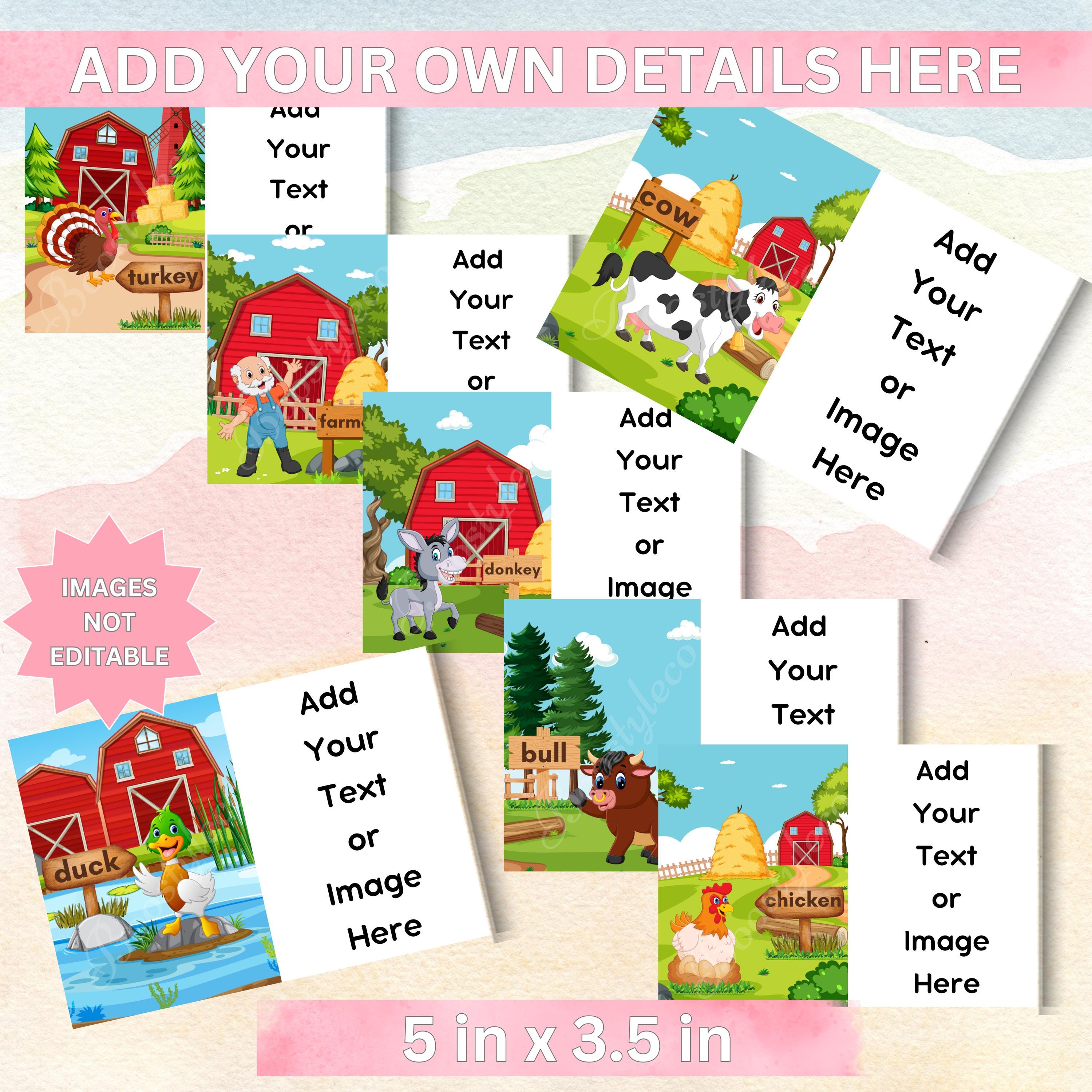 Farm-themed Kids Flashcards, Farm Animal Flashcards, Canva Templates ...