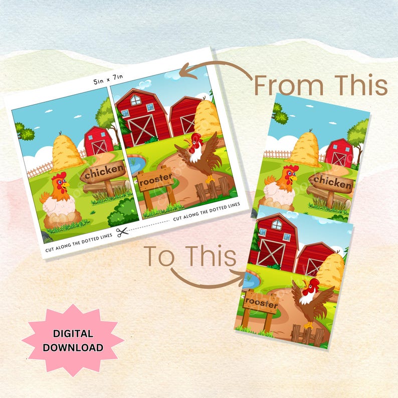 Farm-themed Kids Flashcards, Farm Animal Flashcards, Canva Templates ...