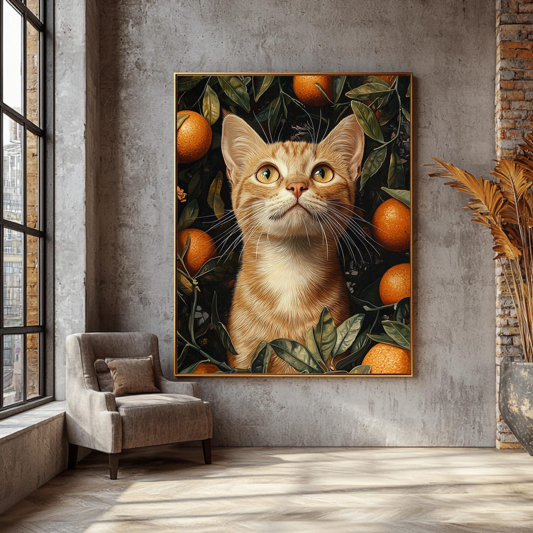 Abyssinian Cat With Orange Tree - Traditional Chinese Painting ...