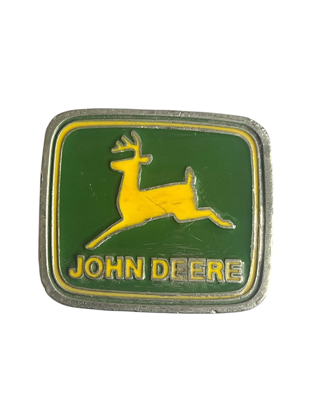 Vintage John Deere Belt Buckle Paul Frank Enamel Green Yellow JD Farmer ...
