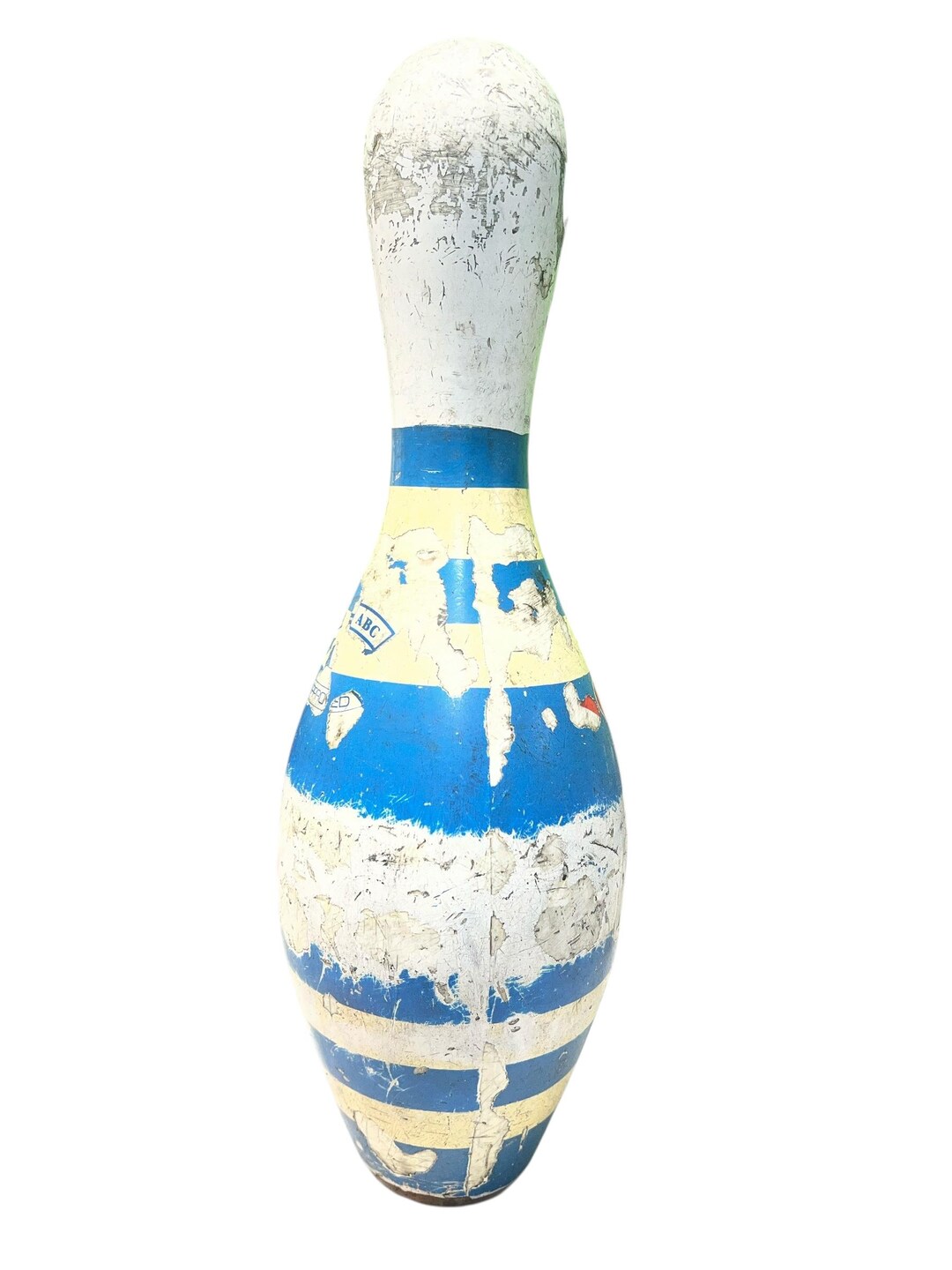 Vintage Blue and White Striped Bowling Pin Wooden Plastic Coated Made ...