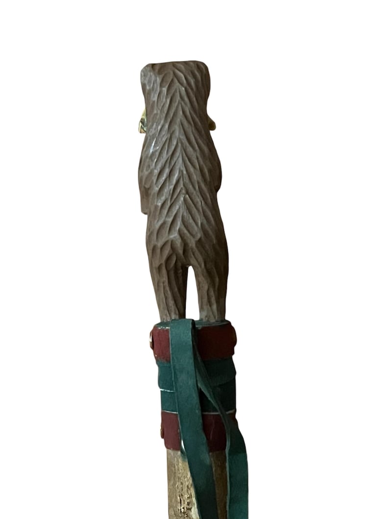 Wooden Walking Stick Bear With Fish in Mouth 3 Feet Long Wrist Strap ...