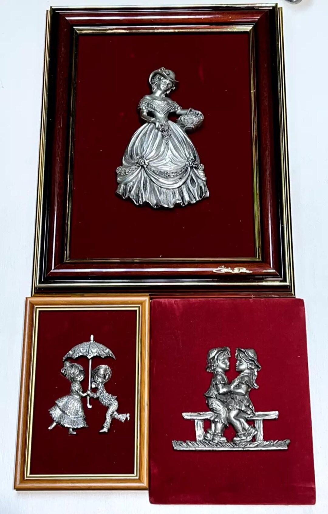 Vintage French Etains Du Galion Pewter Cameo Wall Plaque Red Valet Base ...