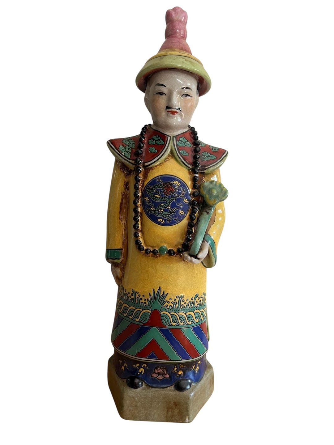 Vintage Chinese Emperor Statue Sculpture Porcelain Hand Painted Qing ...
