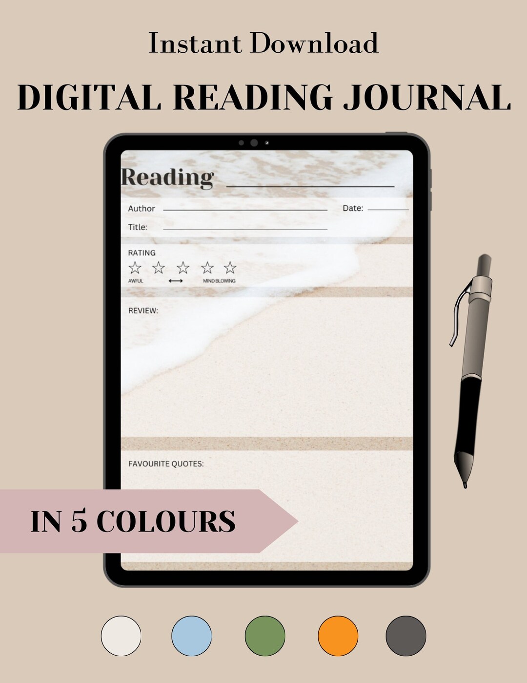 Digital Reading Journal, Book Review & Library Tracker for Goodnotes ...