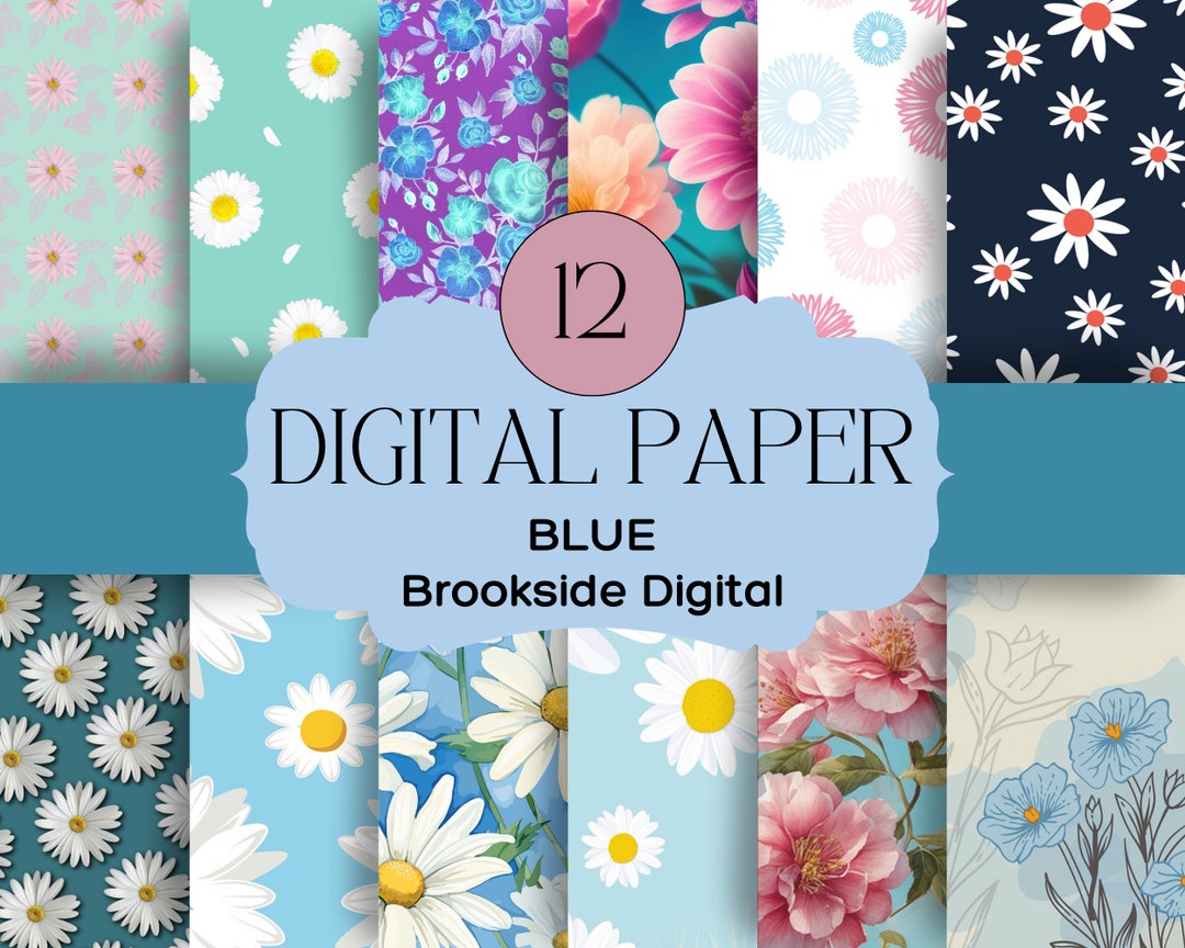 Blue Floral Digital Paper 12 Pack - Etsy