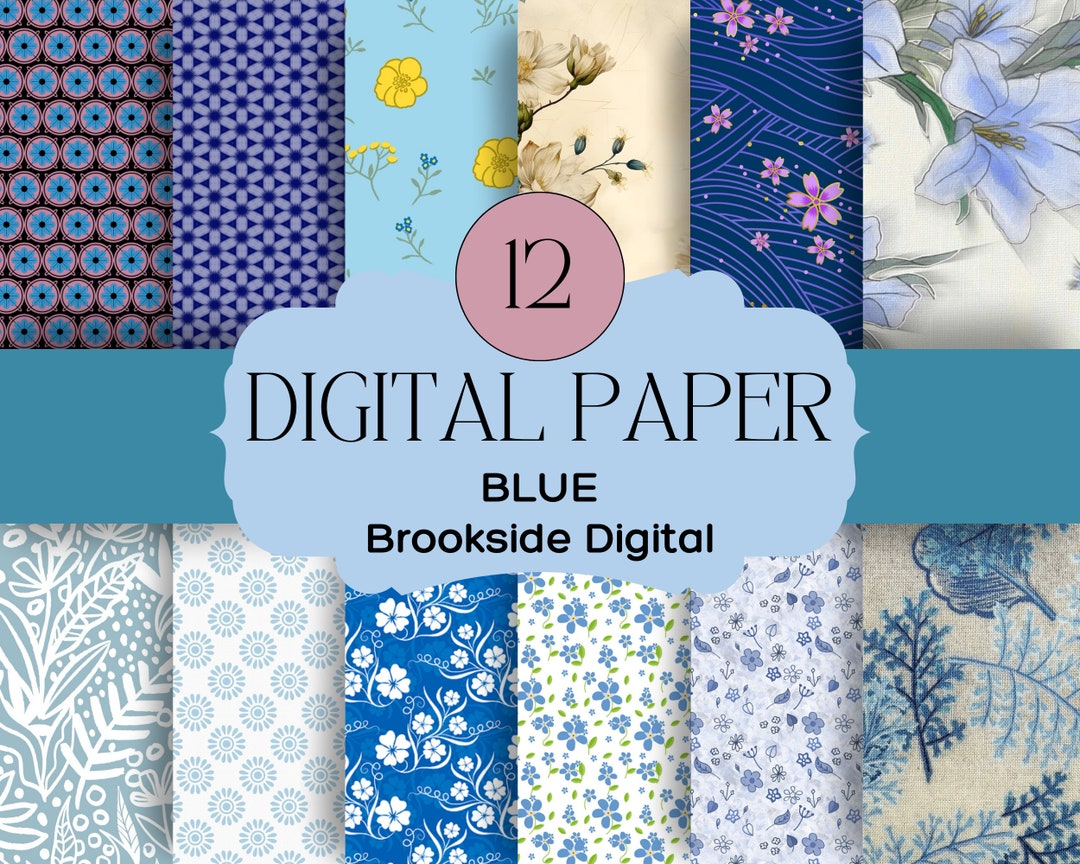 Blue Floral Digital Paper 12 Pack - Etsy