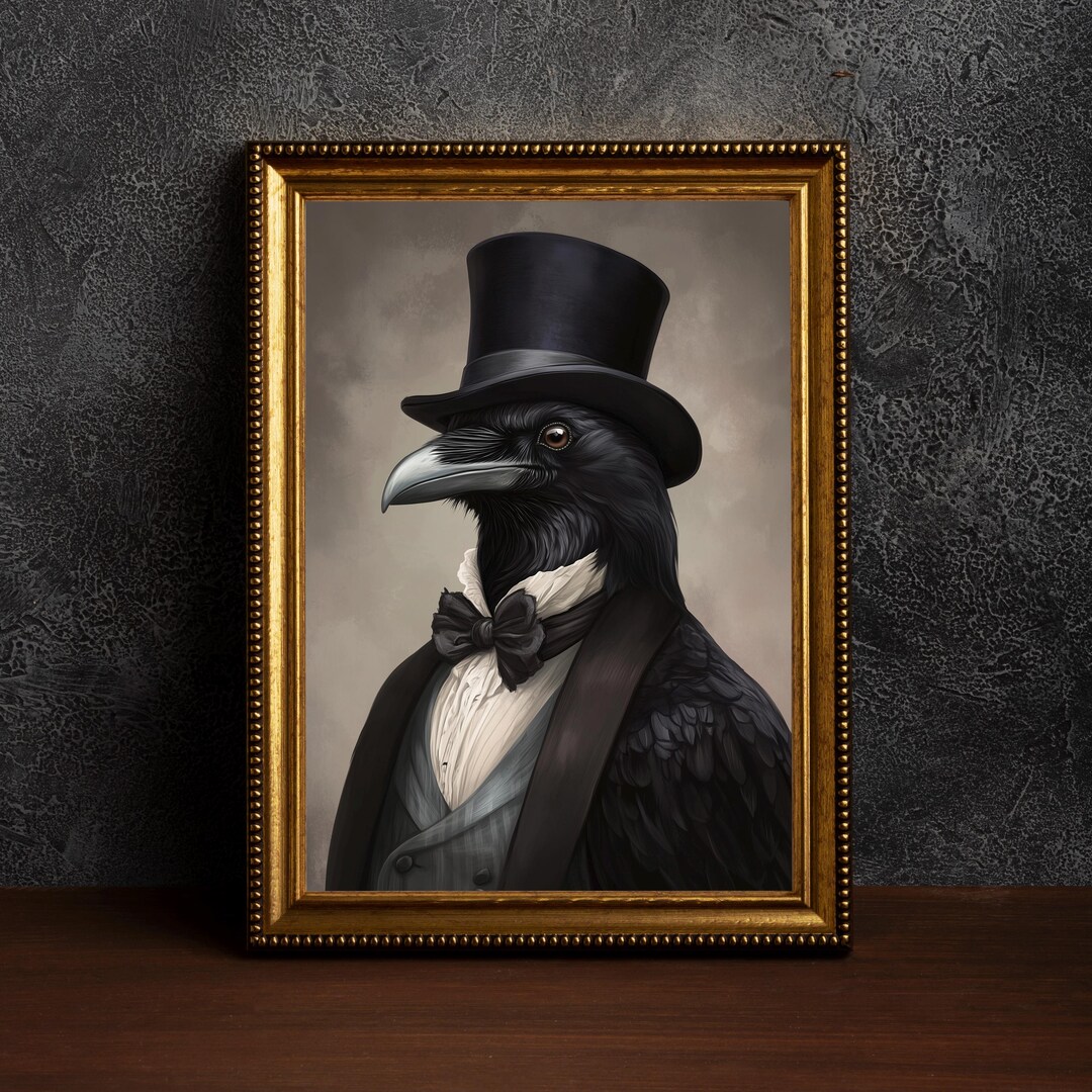 Victorian Gothic Raven-gothic Crow, Animal Portrait,moody Raven Vintage ...