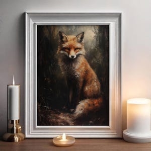 Antique Fox Oil Painting,dark Academia Wall Art, Gothic Fox Room Decor ...