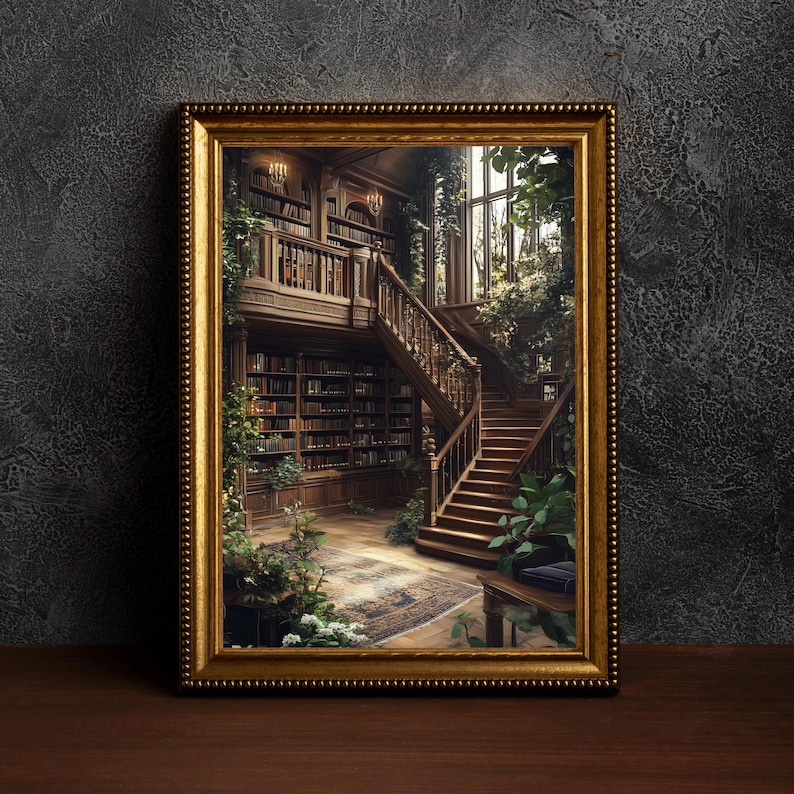 Floral Library Wall Art,goth Moody Dark Academia Decor,renaissance Art ...