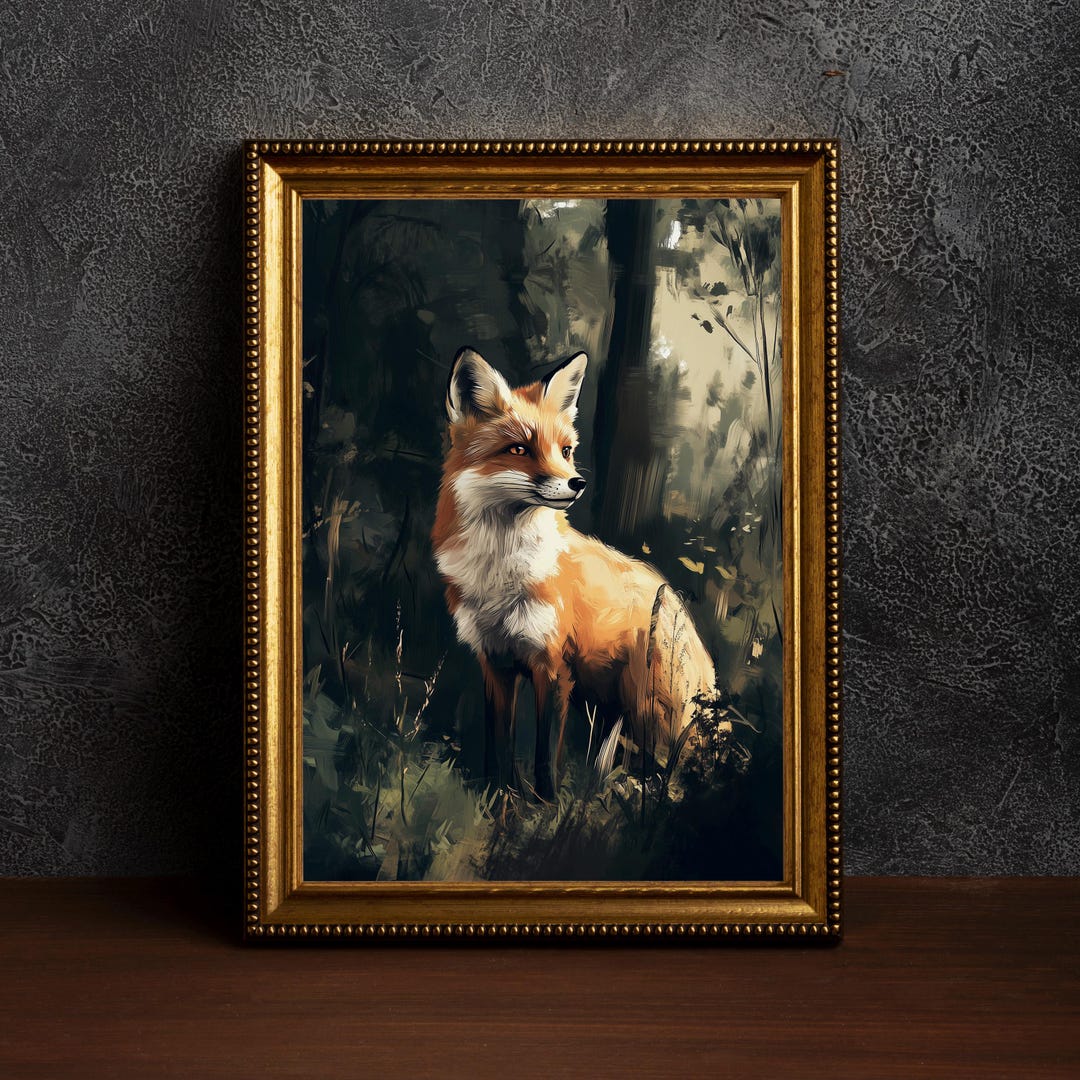 Antique Fox Oil Painting,dark Academia Wall Art, Gothic Fox Room Decor ...