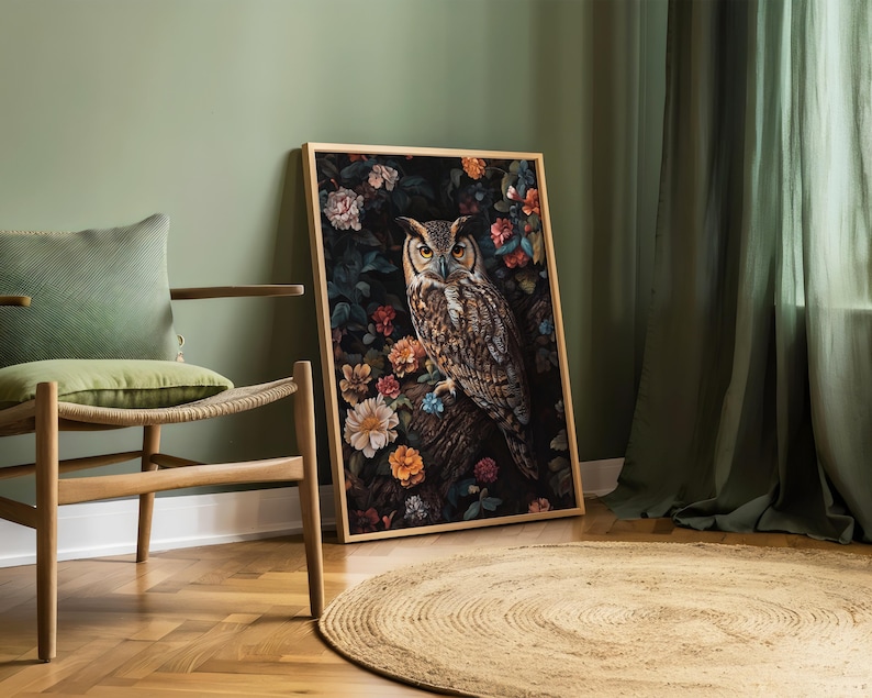 Forest Owl, Dark Academia Botanical Print, Moody Wall Art, Gothic Oil ...