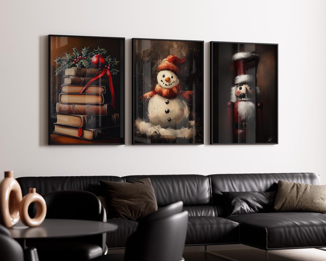 Set of 3 Rustic Christmas Santa Poster- Santa Hat Wall Art,retro X-mas ...