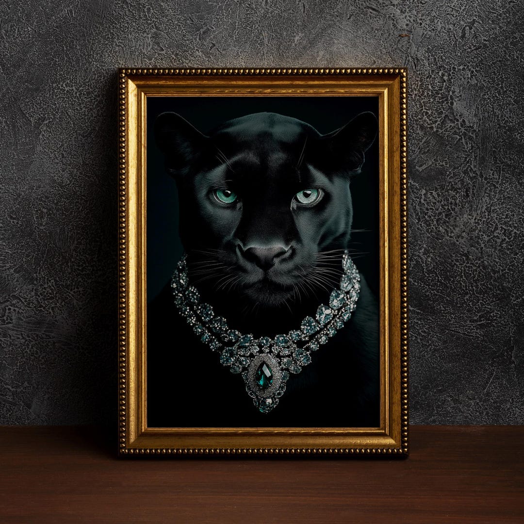 Elegant Puma With Emerald Necklace, Vintage Luxury Puma , Gift for Puma ...