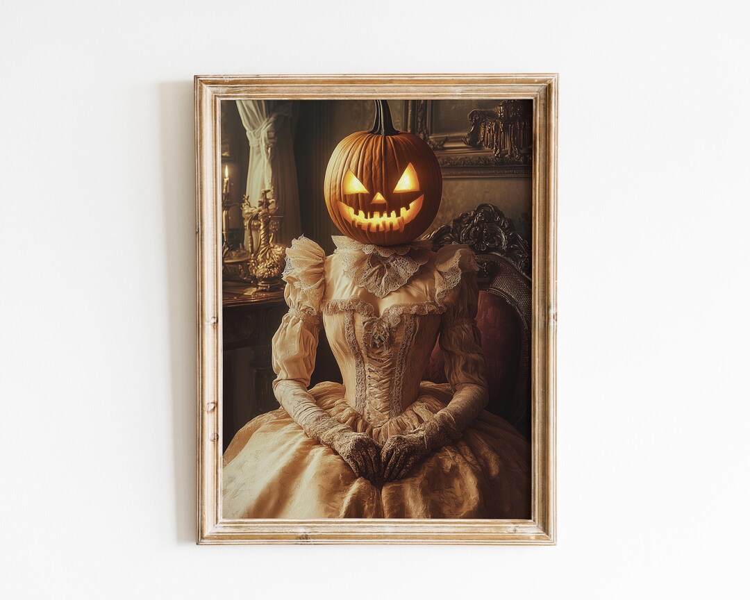 Victorian Pumpkin Head Woman-baroque Wall Art, Dark Academia Decor ...