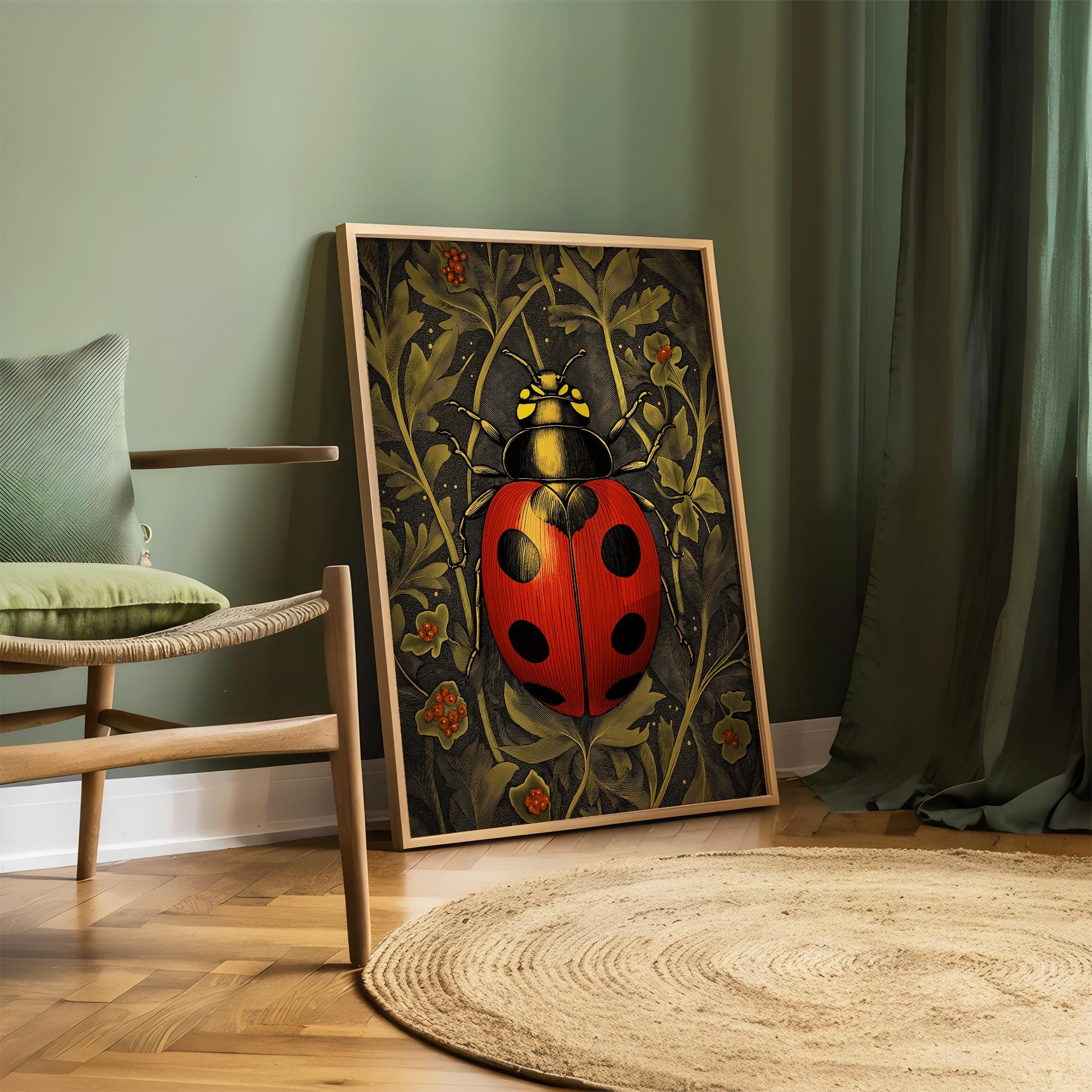 William Morris Inspired Ladybug Oil Painting,dark Academia Wall Art ...
