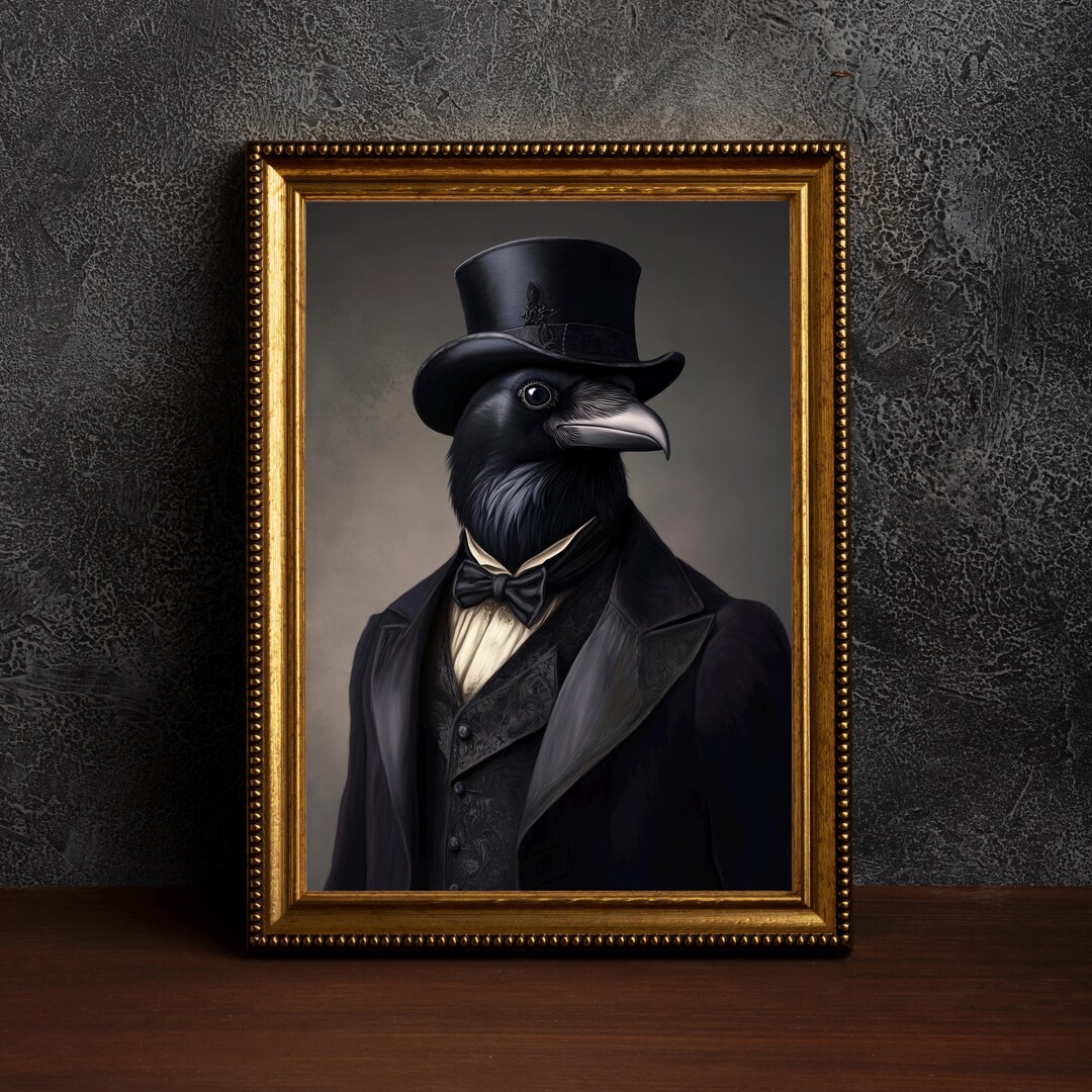 Victorian Gothic Raven-gothic Crow, Animal Portrait,moody Raven Vintage ...